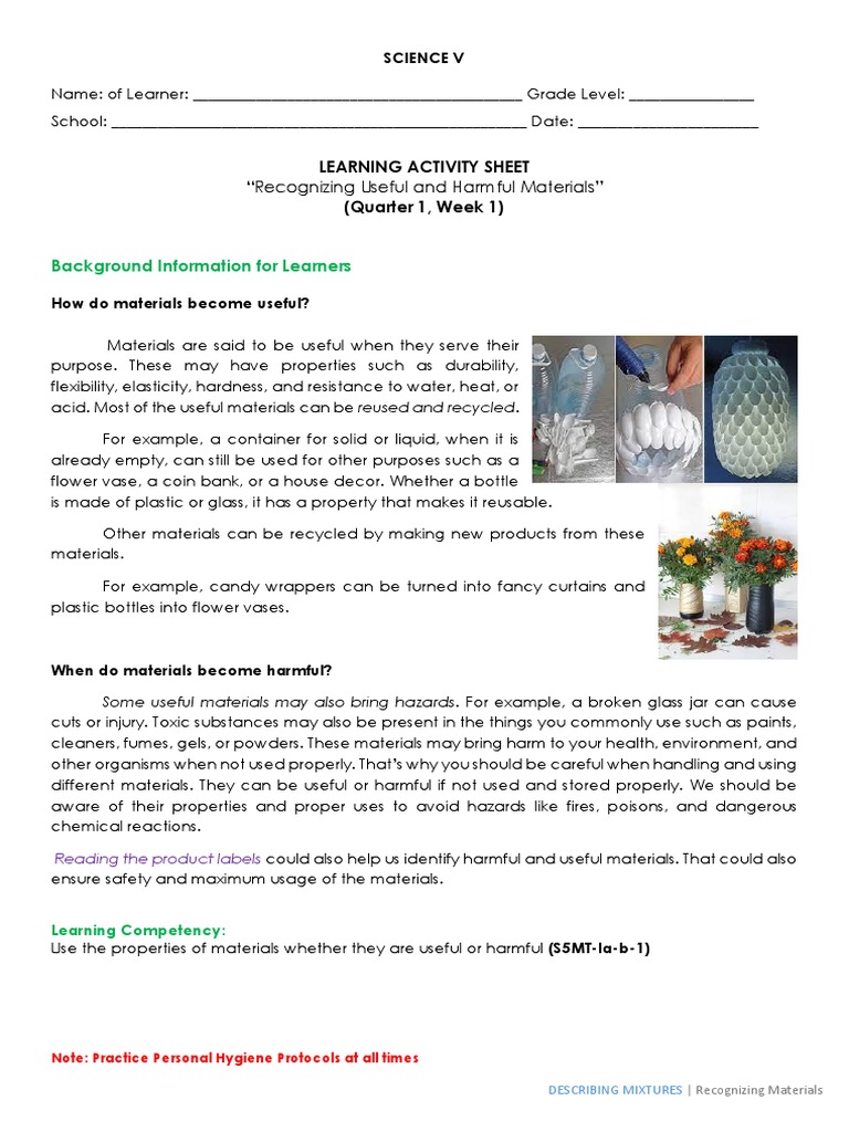 Grade 5 Science: Useful vs Harmful Materials | PDF | Recycling | Reuse