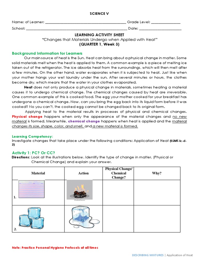 Grade 5 Science: Heat Changes Week 3 | PDF | Heat | Water