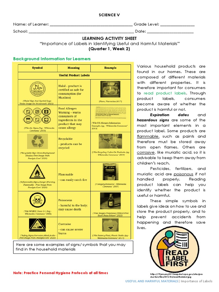 Importance of Labels in Identifying Useful and Harmful Materials | PDF ...