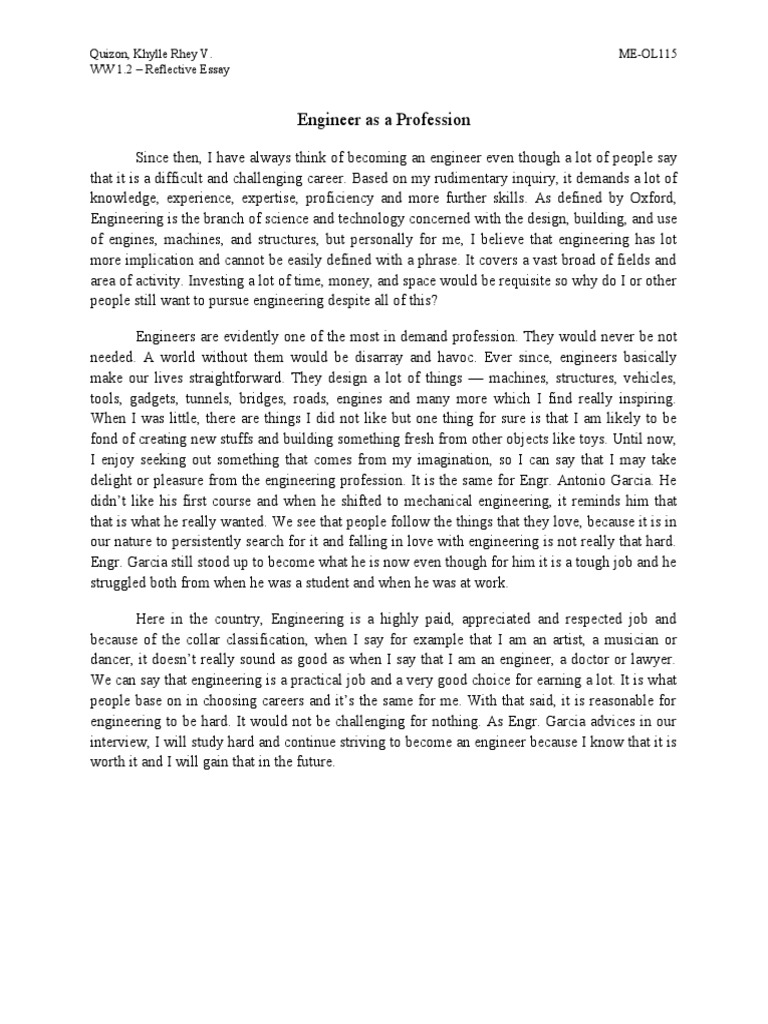 Engineer As A Profession: Quizon, Khylle Rhey V. ME-OL115 WW 1.2 ...
