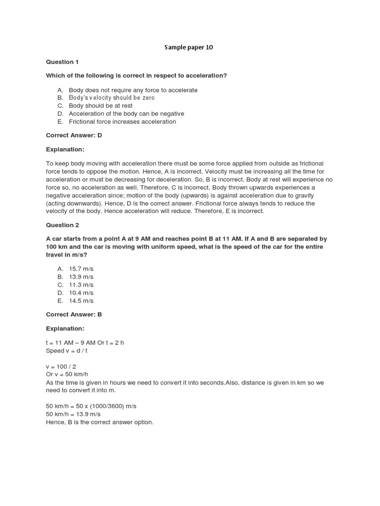 Sample Exam: Physics Fundamentals | PDF | Acceleration | Force