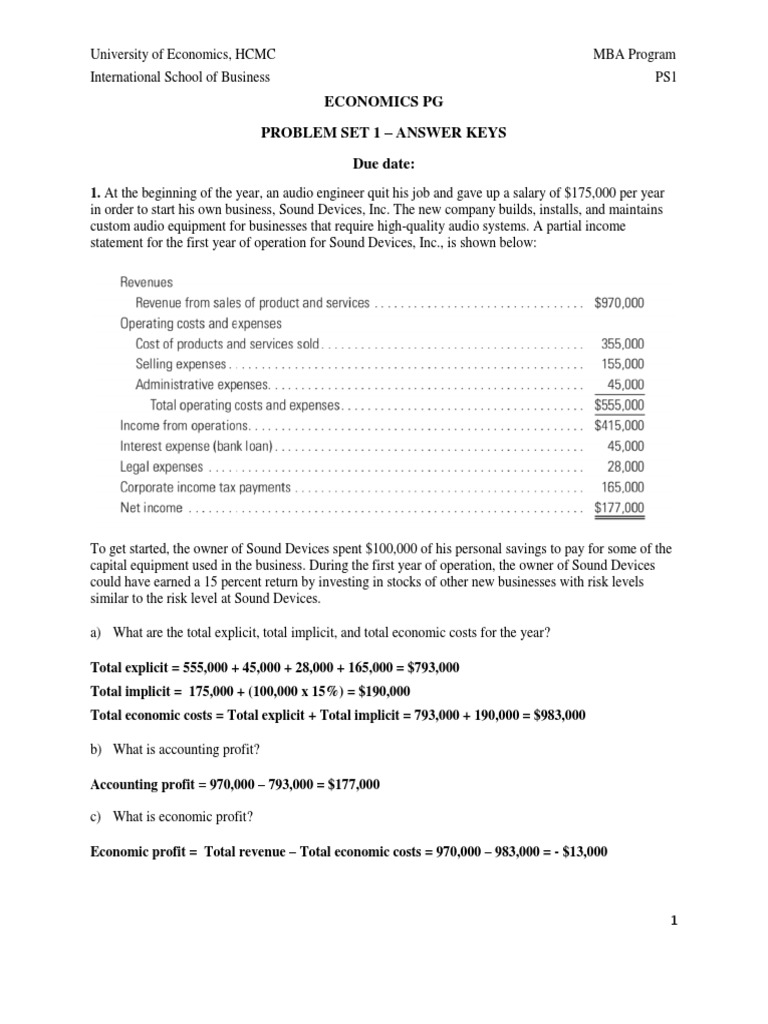 Economics PG Problem Set 1 - Answer Keys Due Date | PDF | Deficit Spending | Demand