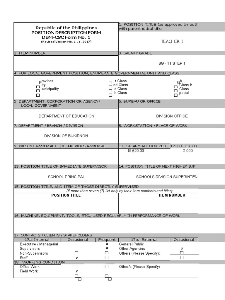 Teacher I Position Description Form | PDF | Teachers | Curriculum