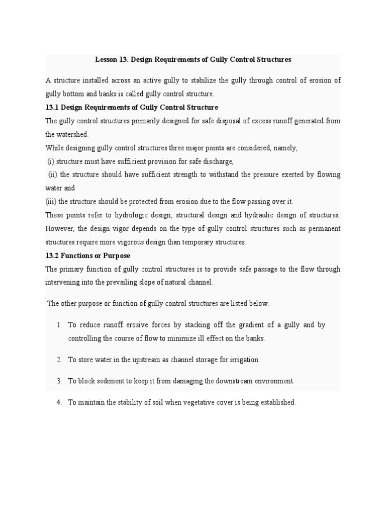 Lesson 13. Design Requirements of Gully Control Structures | PDF | Dam ...