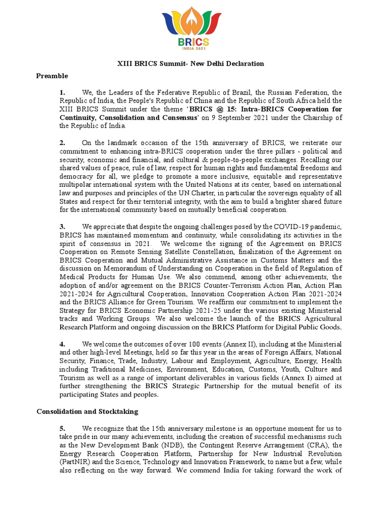 BRICS Declaration | PDF | Sustainability | Counter Terrorism
