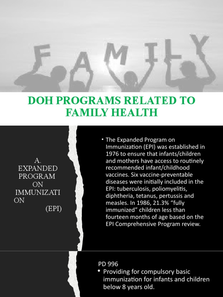 Doh Programs Related To Family Health | PDF | Childbirth | Vaccines