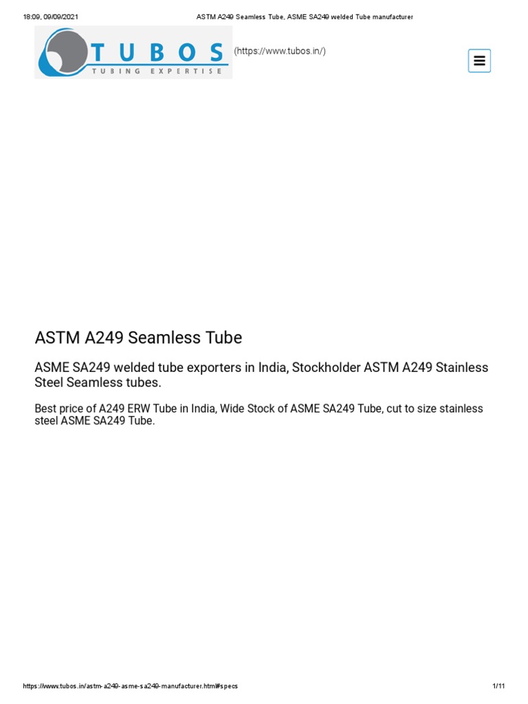 ASTM A249 Seamless Tube, ASME SA249 Welded Tube Manufacturer | PDF ...