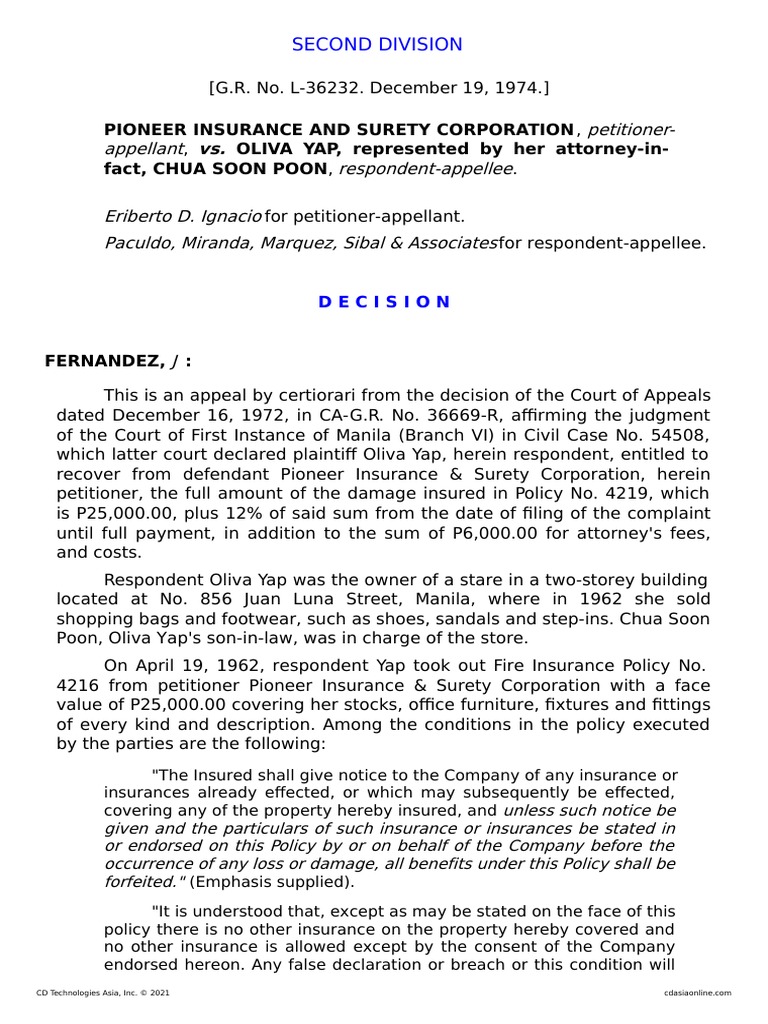 Pioneer Insurance v. Yap | PDF | Insurance | Waiver