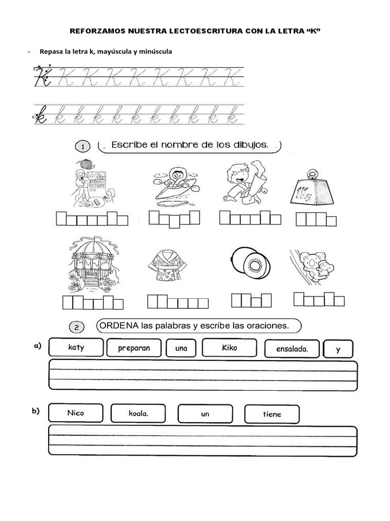 Reforzamos Nuestra Lectoescritura Con La Letra K - X | PDF