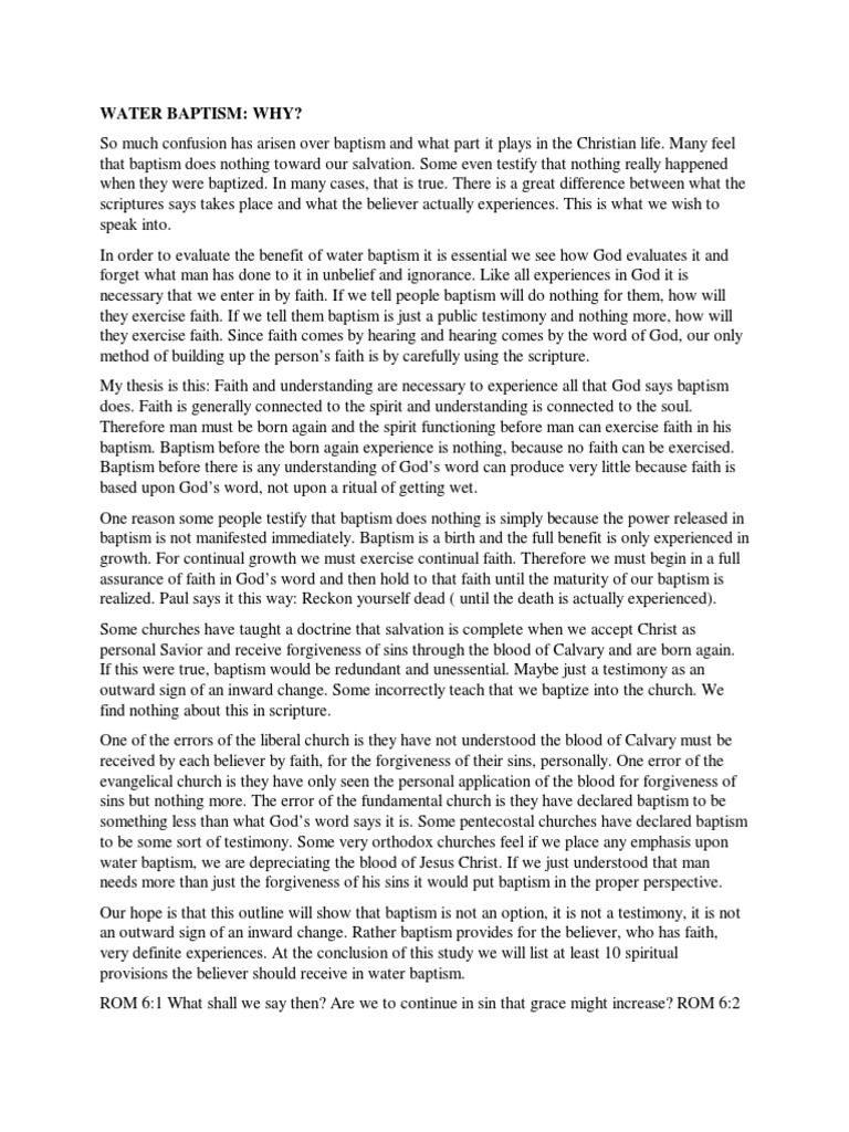 Water Baptism Why Baptism | PDF | Baptism | Epistle To The Romans