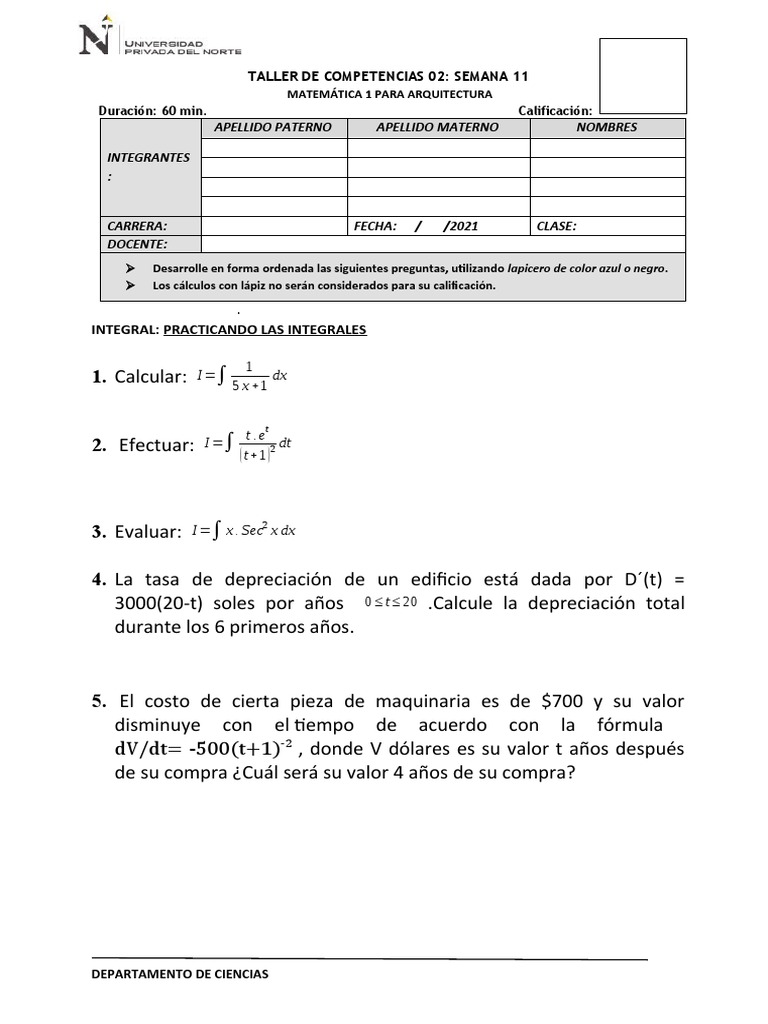 S11 - PCC - Practicando Integrales | PDF