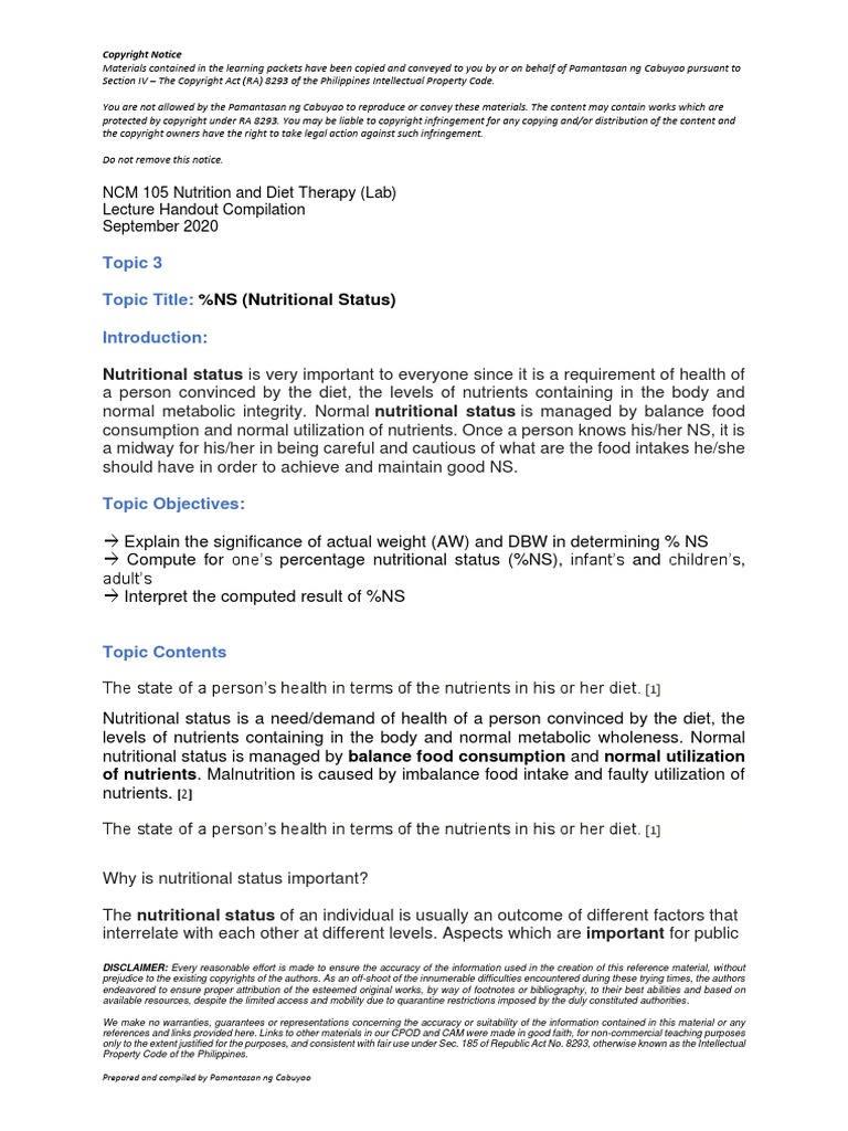 Nutrition Lab Handout 1 Topic 3 2020-21 1ST Sem | PDF | Copyright ...
