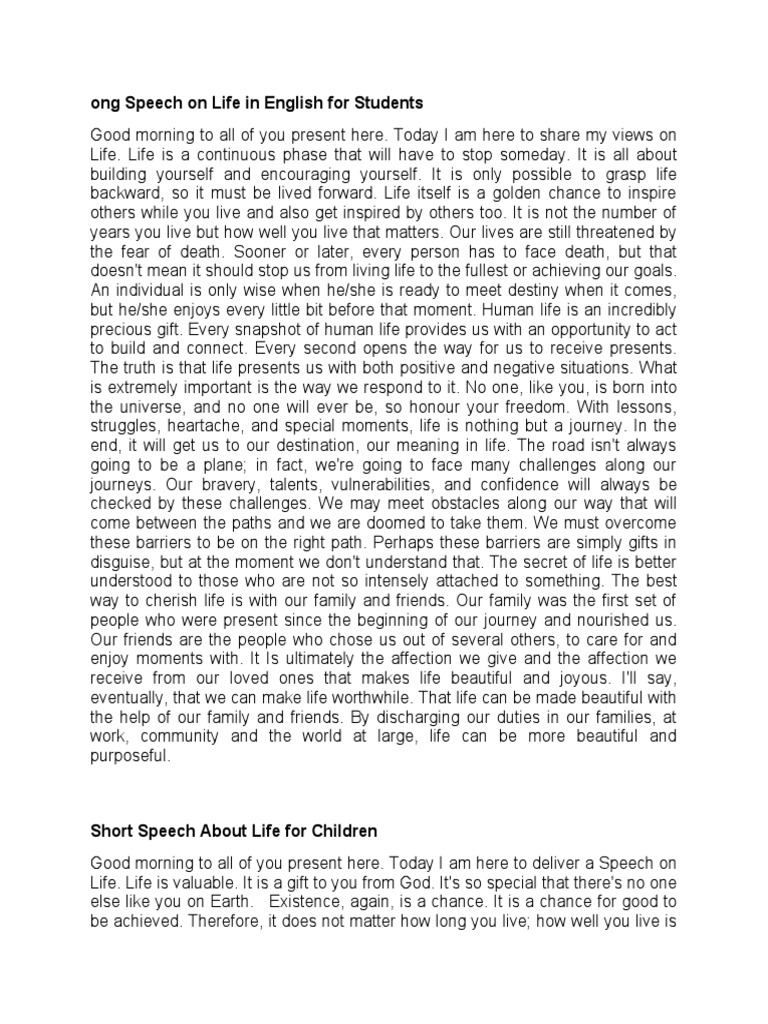 Ong Speech On Life in English For Students | PDF | Dalit