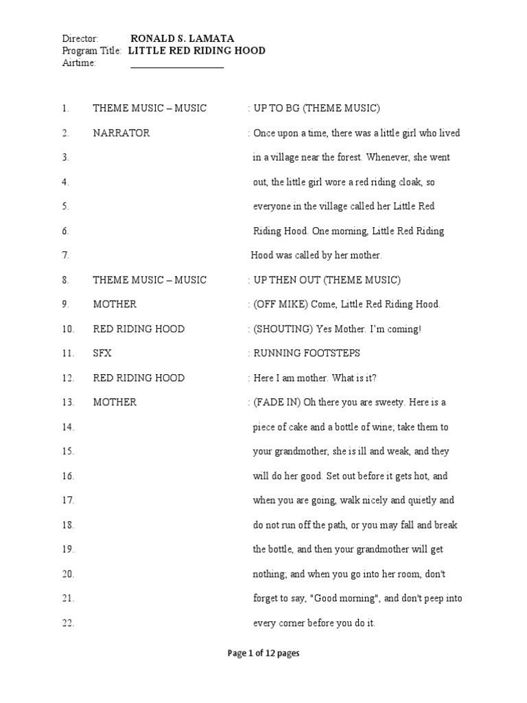 Little Red Riding Hood Drama | PDF | Little Red Riding Hood