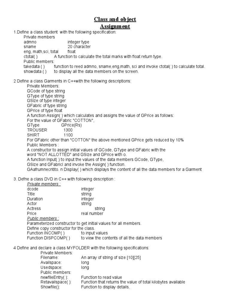 Class And Object Assignment Private Members Pdf Subroutine 2315