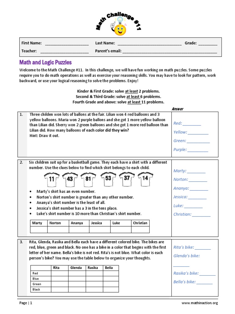 Math and Logic Puzzles: Student Challenge #11 | PDF | Cupcake