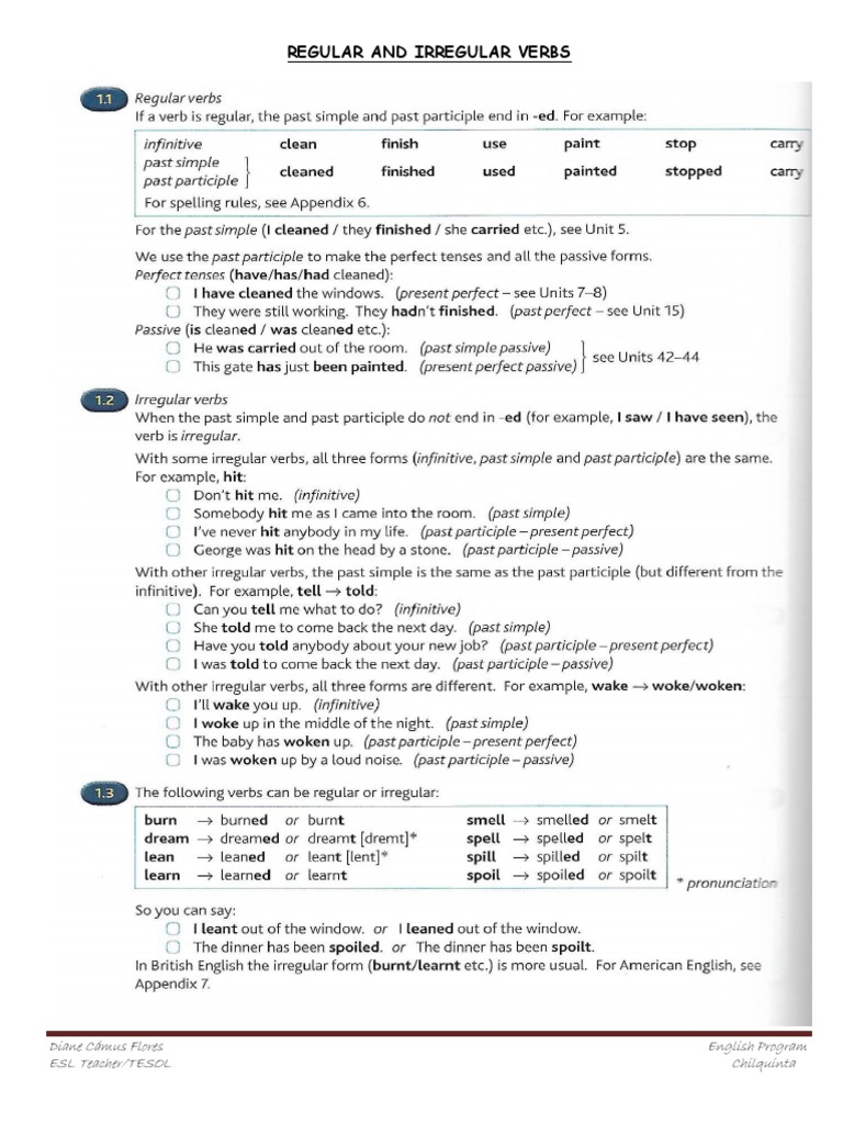 Regular and Irregular Verbs | PDF