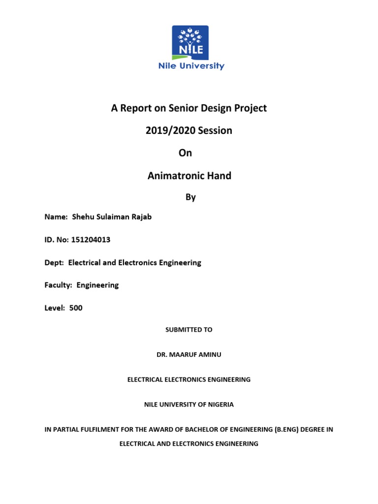A Report On Senior Design Project 2019/2020 Session On Animatronic Hand ...