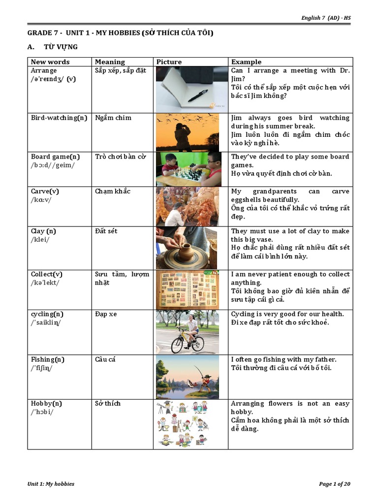 E7 Unit 1 My Hobbies (GV) | PDF