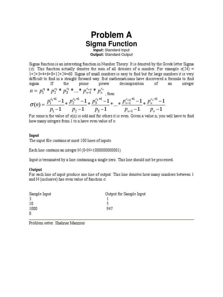 Problem A: Sigma Function | PDF | Vertex (Graph Theory) | Theoretical ...