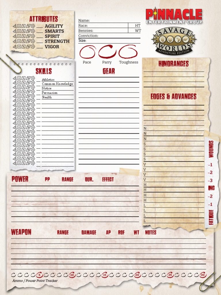 SWADE - Character Sheet | PDF | Role Playing Games | Leisure Activities