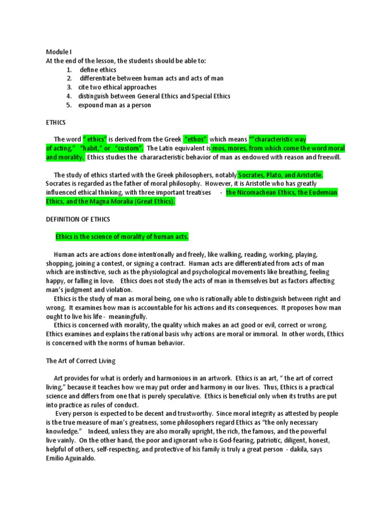 Module 1 - Ethics | PDF | Morality | Human Nature