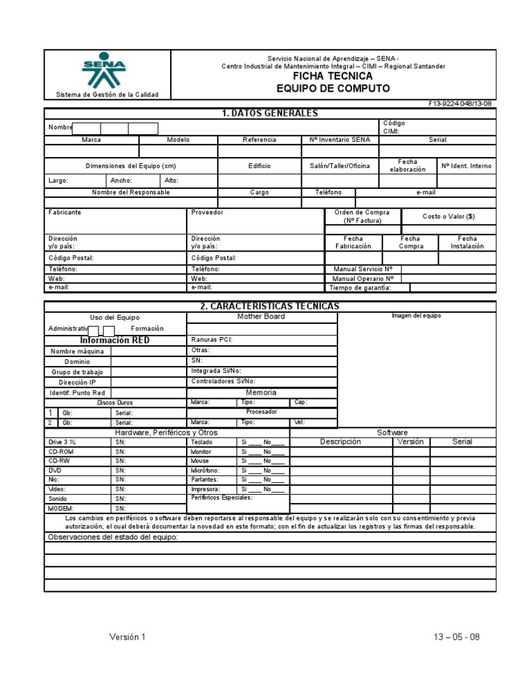 Ficha Tecnica Equipo de Computo | PDF | Periférico | Red de computadoras