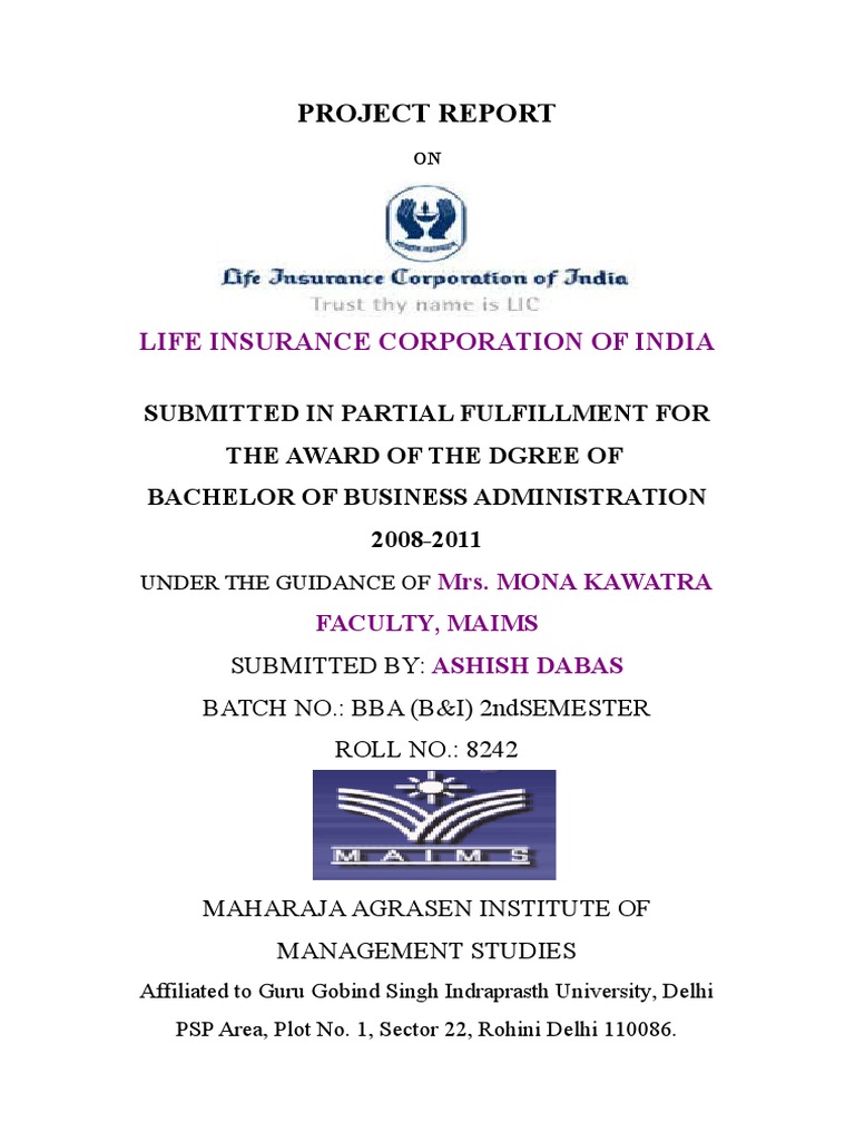 Project Report: Life Insurance Corporation of India | PDF | Insurance ...
