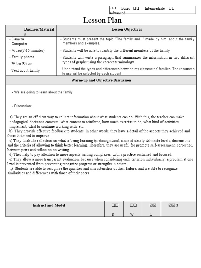 Lesson Plan: Business/Material S Lesson Objectives | PDF | Teachers ...