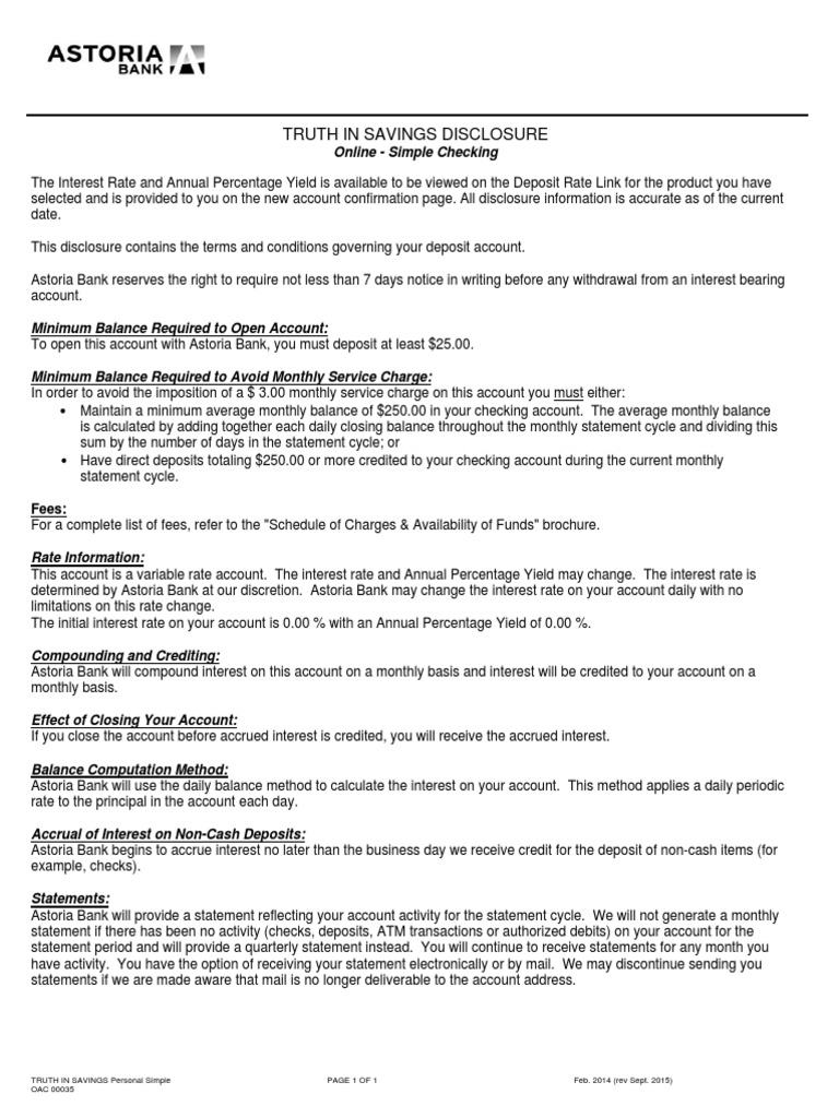 Truth in Savings Disclosure: Fees | PDF | Overdraft | Cheque