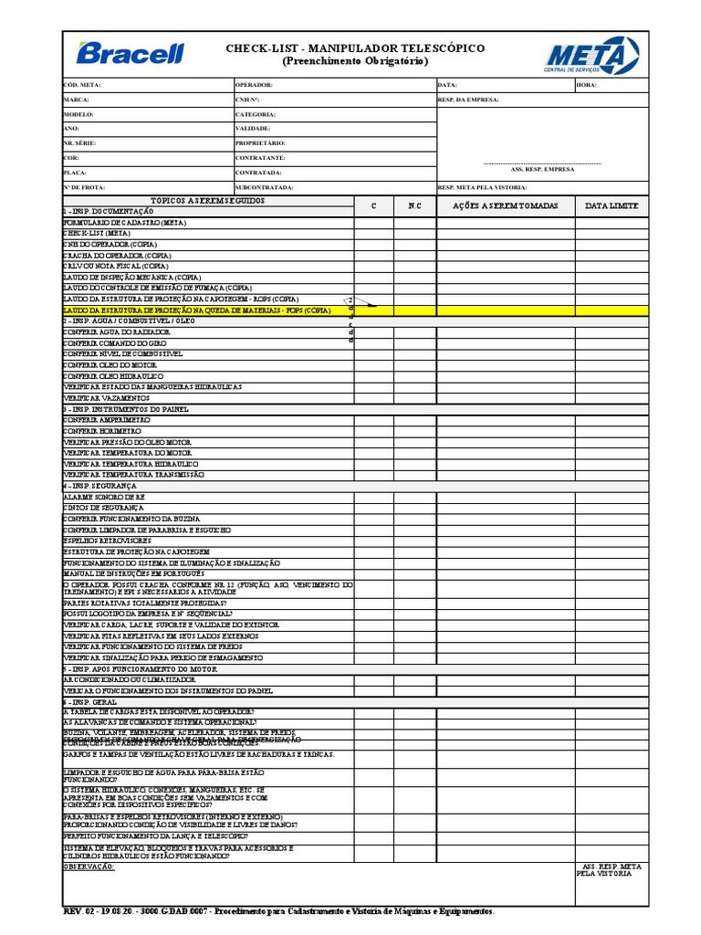 3000.g.dad.0007 - Check List - Manipulador Telescópico - Revisão 02 ...