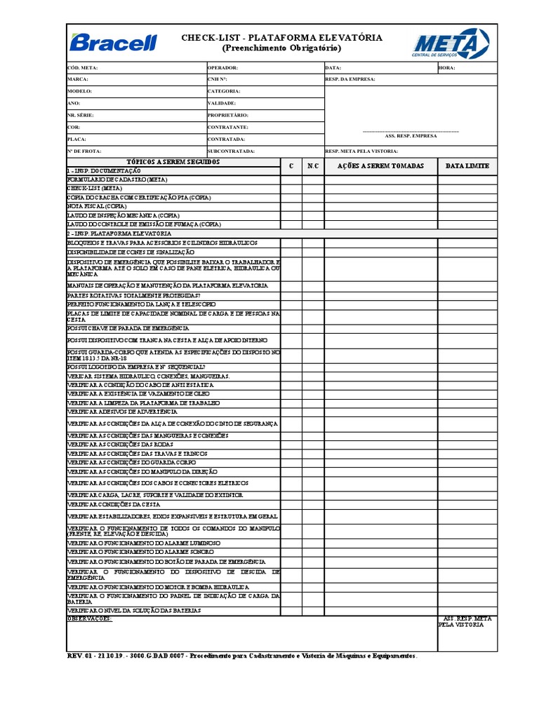 3000.g.dad.0007 - Check List - Plataforma Elevatória - Revisão 01 - 22. ...