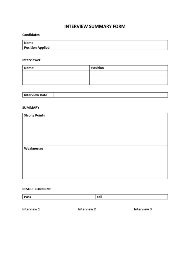 Interview Summary Form: Candidates Name Position Applied | PDF