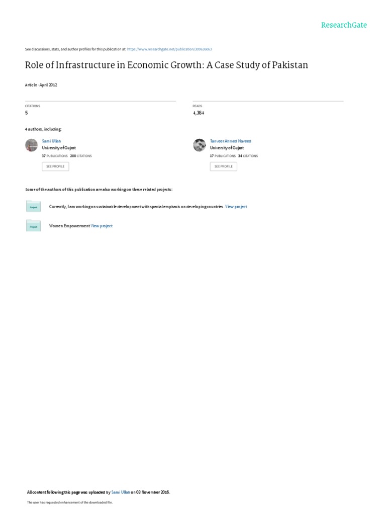 Role of Infrastructure in Economic Growth: A Case Study of Pakistan ...