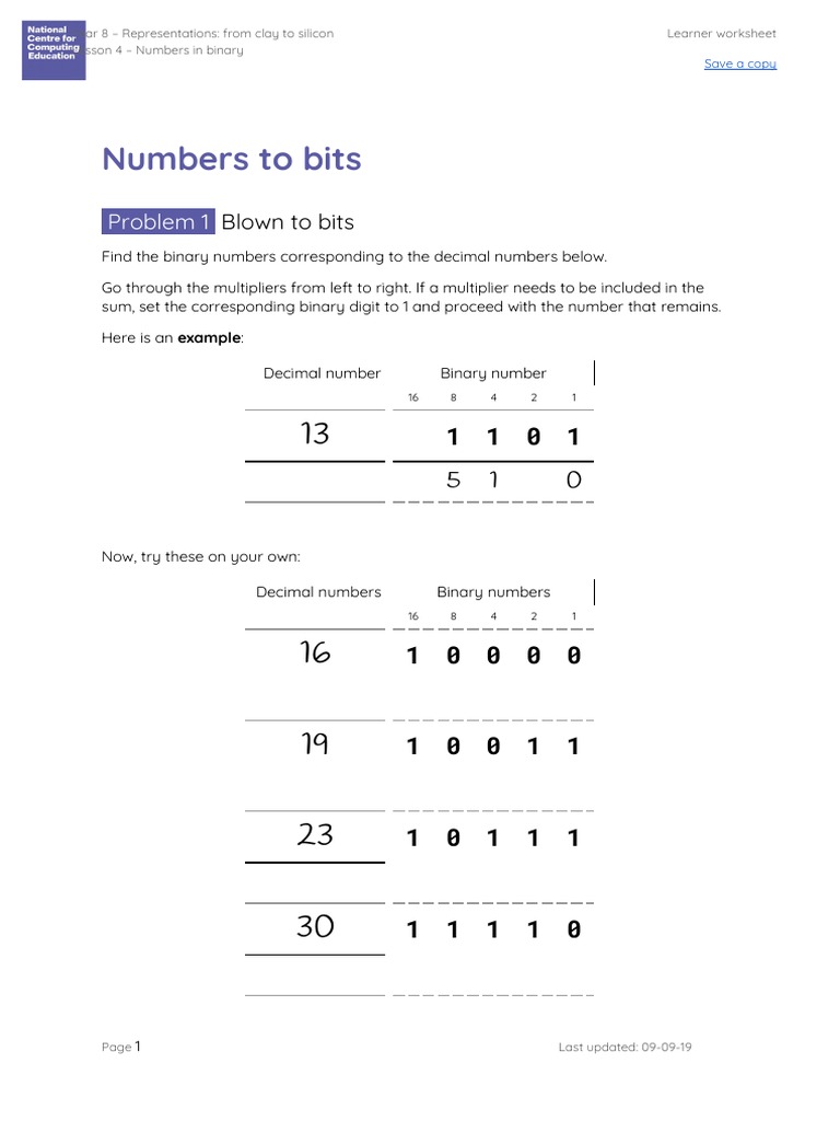 Converting decimals to binary numbers | PDF | Bit | Theoretical ...