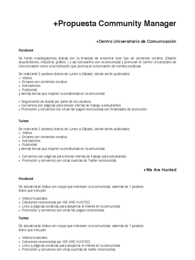 Propuesta de Community Manager Creativo | PDF