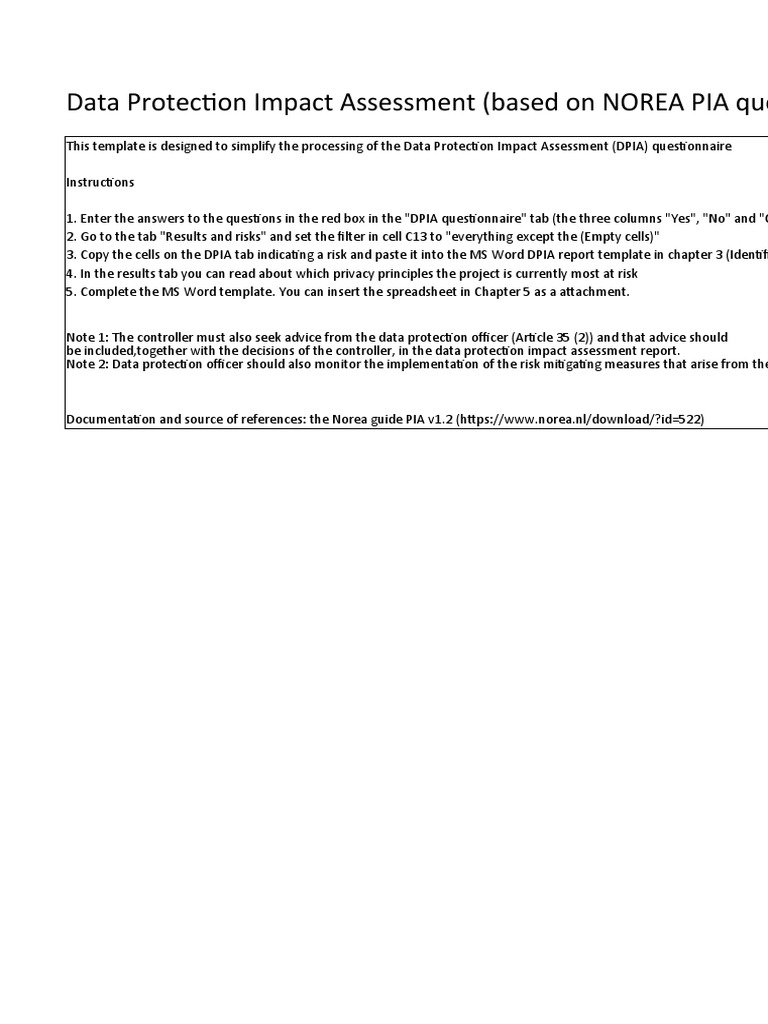 Norea PIA Questionnaire Template | PDF | Risk | Information Privacy