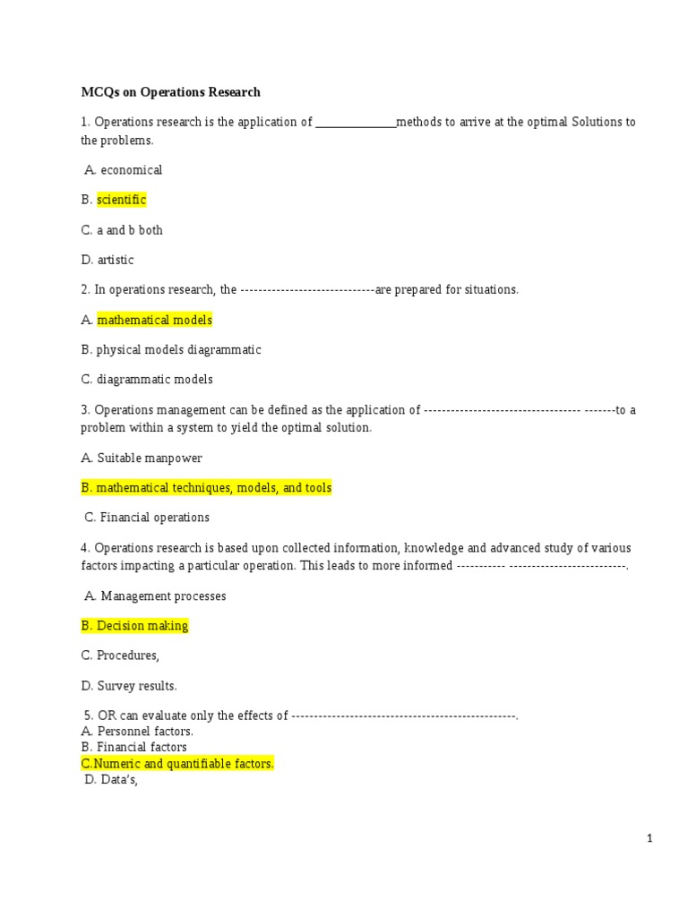 Mcqs On Operations Research | PDF | Linear Programming | Mathematical Optimization