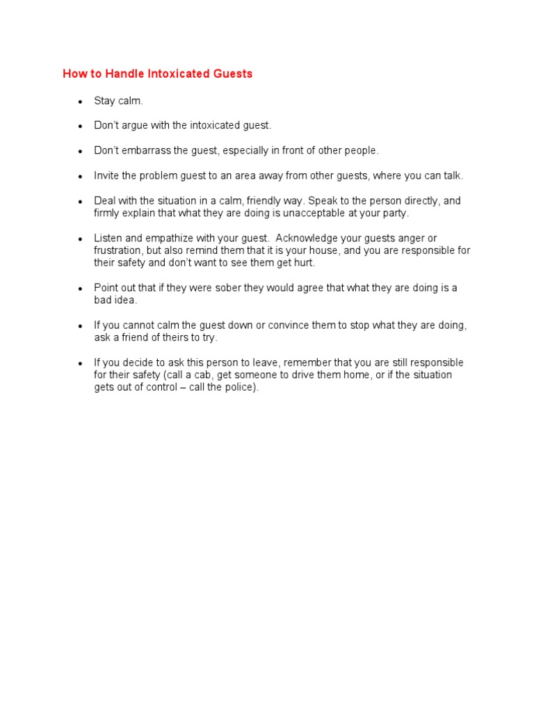 Handling Intoxicated Guests Safely | PDF | Self-Improvement
