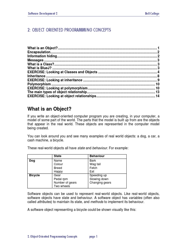 2: Object Oriented Programming Concepts: What Is An Object? | PDF ...