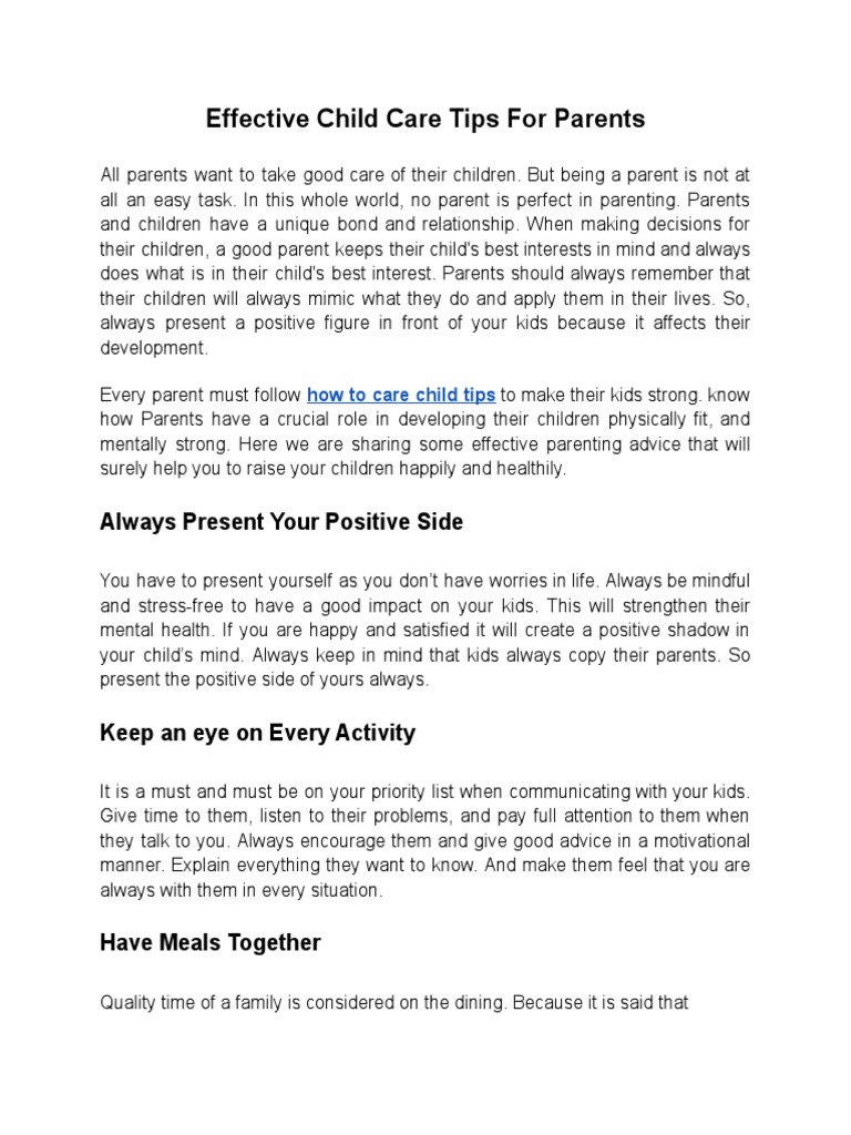 Effective Child Care Tips For Parents | PDF | Relationships | Parenting