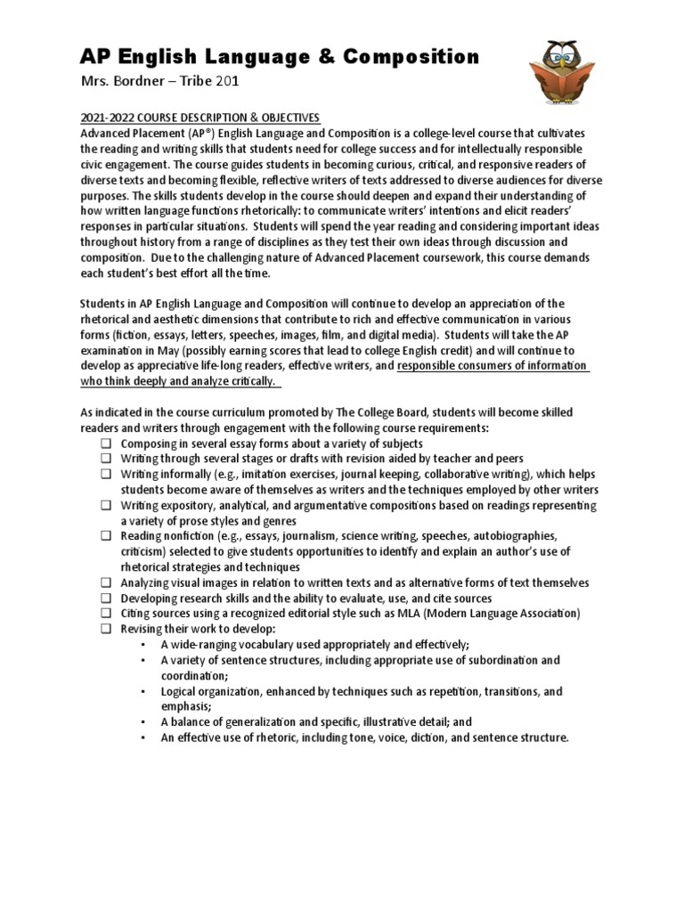 AP Lang Student Syllabus | PDF | Essays | Test (Assessment)