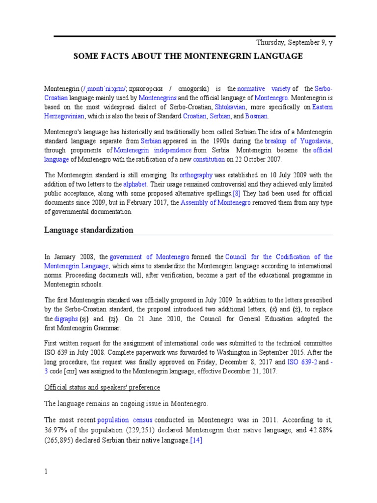 Introduction To Montenegrin Language | PDF | Linguistics | Montenegro