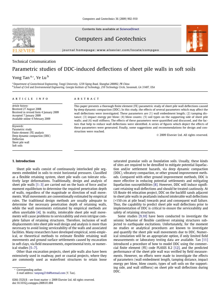 Parametric Studies of DDC-induced Deflections of Sheet Pile Walls in ...