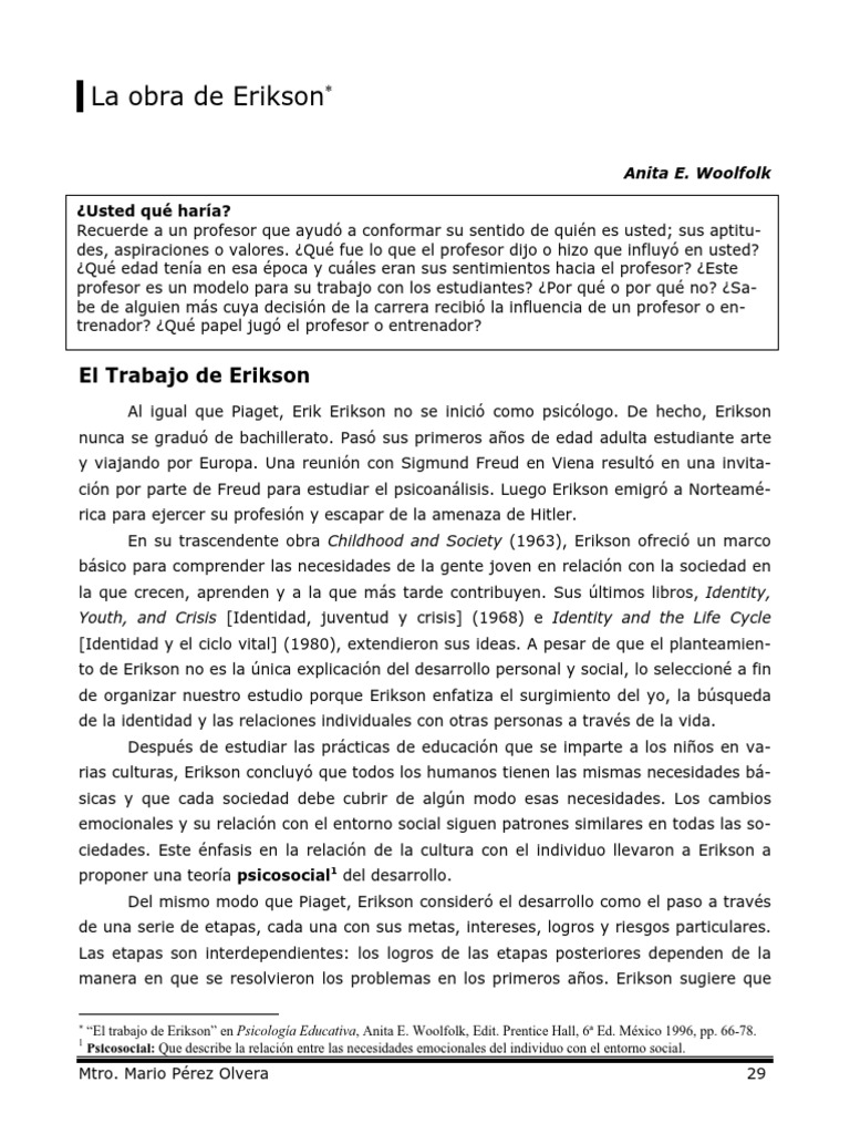 Woolfolk - La Obra de Erikson | PDF | Adultos | Autoestima