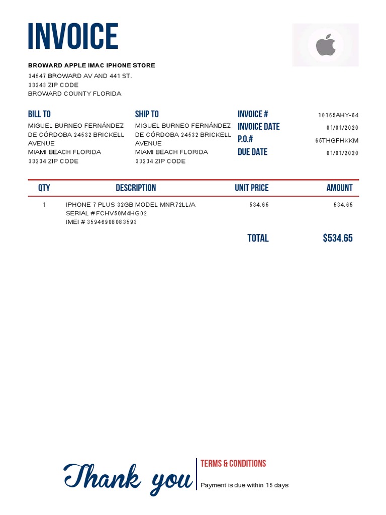 Invoice for iPhone 7 Plus Purchase | PDF | I Phone | Operating System ...