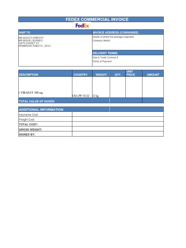 Fedex Commercial Invoice Word | PDF
