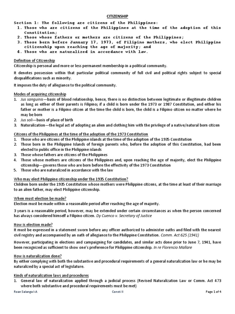 Citizenship Reviewer | PDF | Naturalization | Citizenship