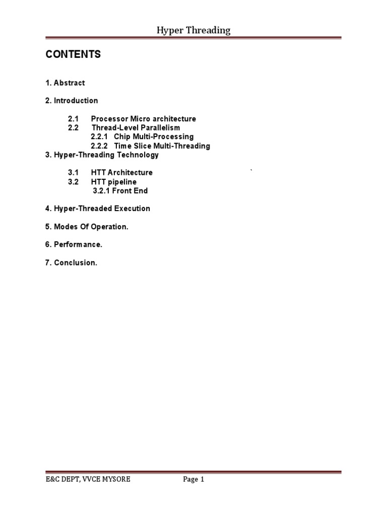 Hyper Threading: E&C Dept, Vvce Mysore | Download Free PDF | Central Processing Unit | Cpu Cache