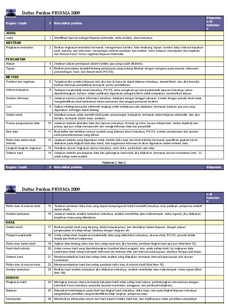 PRISMA 2009 Checklist MS Word - En.id | PDF